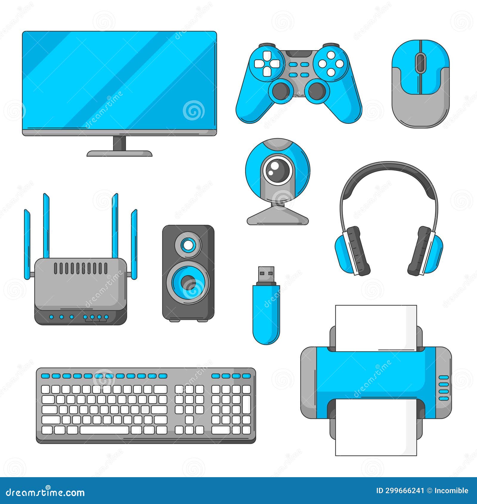 Set of Computer Equipment. Gaming Technology and Work Devices Stock ...