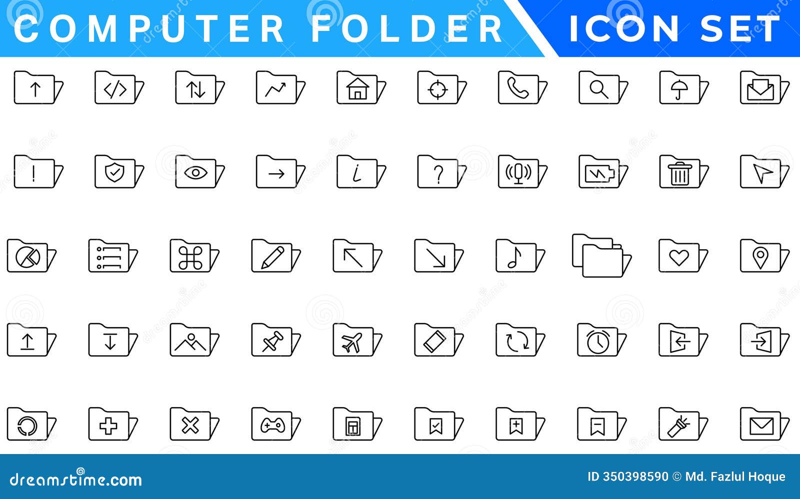 Set of Computer Folder Icons Symbol Pc File or Document Search ...