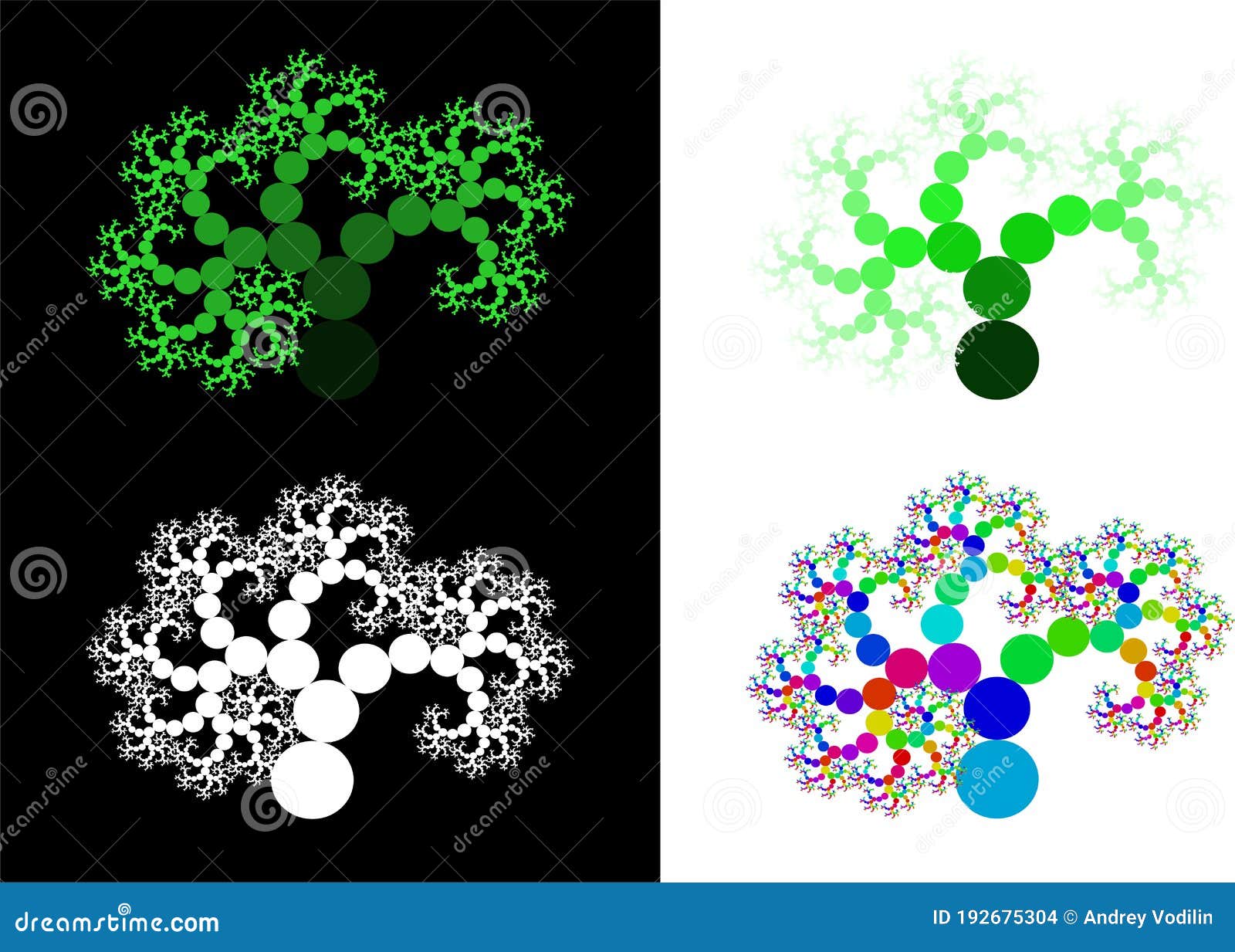 Set of Computer Generated Regular Fractal Trees and Black or White ...