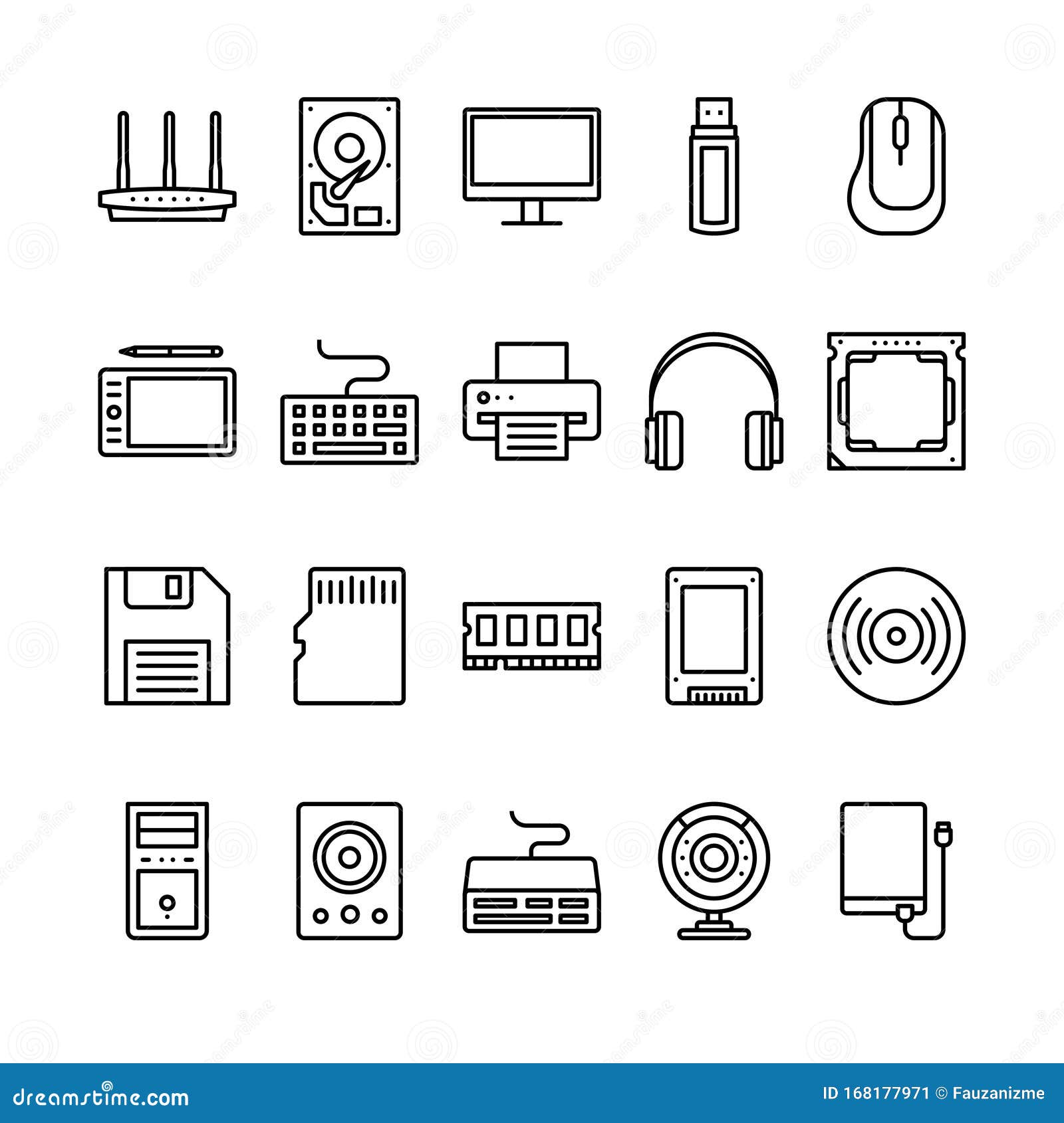 Set of Computer Hardware Outline Icon Style Stock Vector - Illustration ...