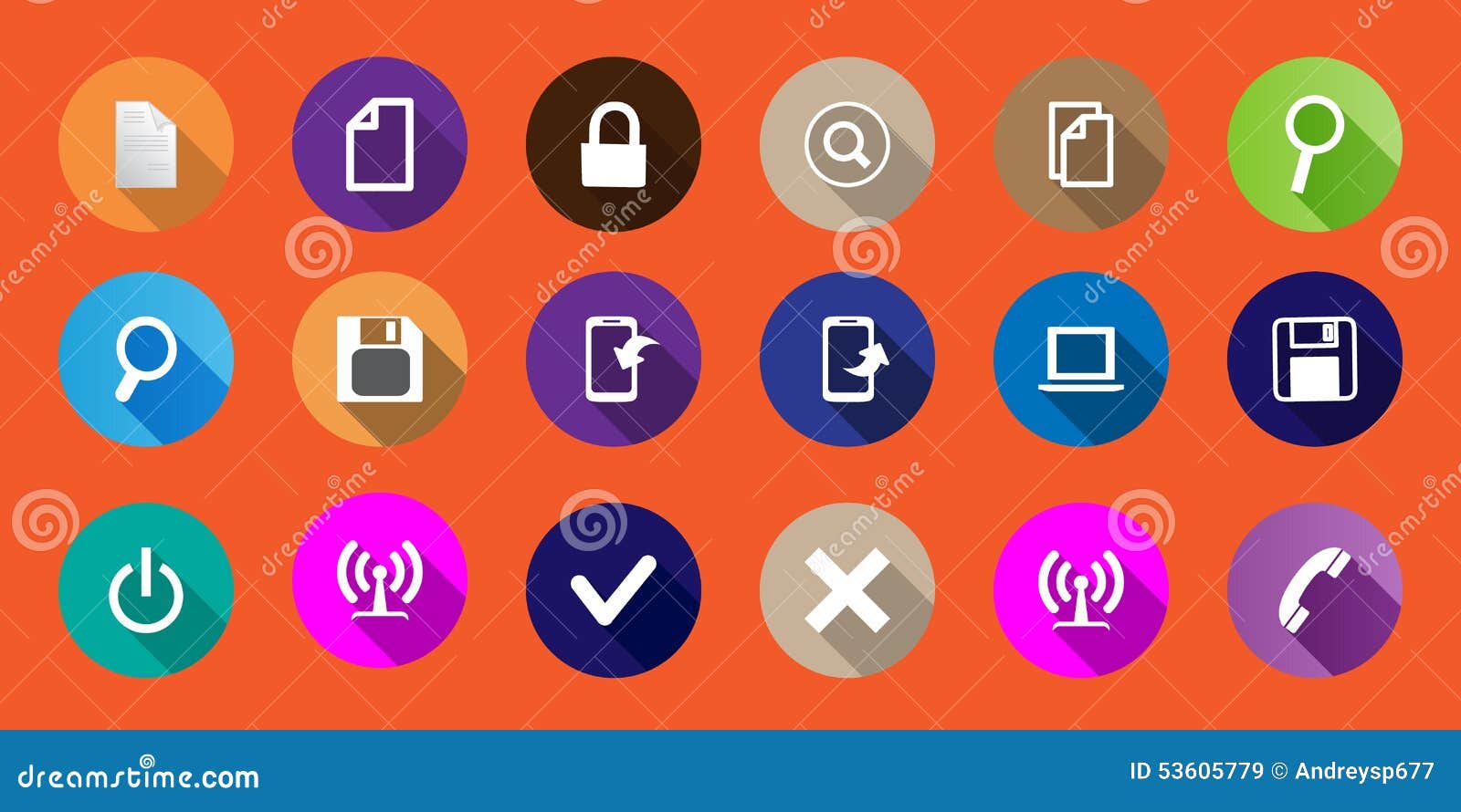 Set of Computer Icons in a Flat Design. Long Shadows Stock Vector ...