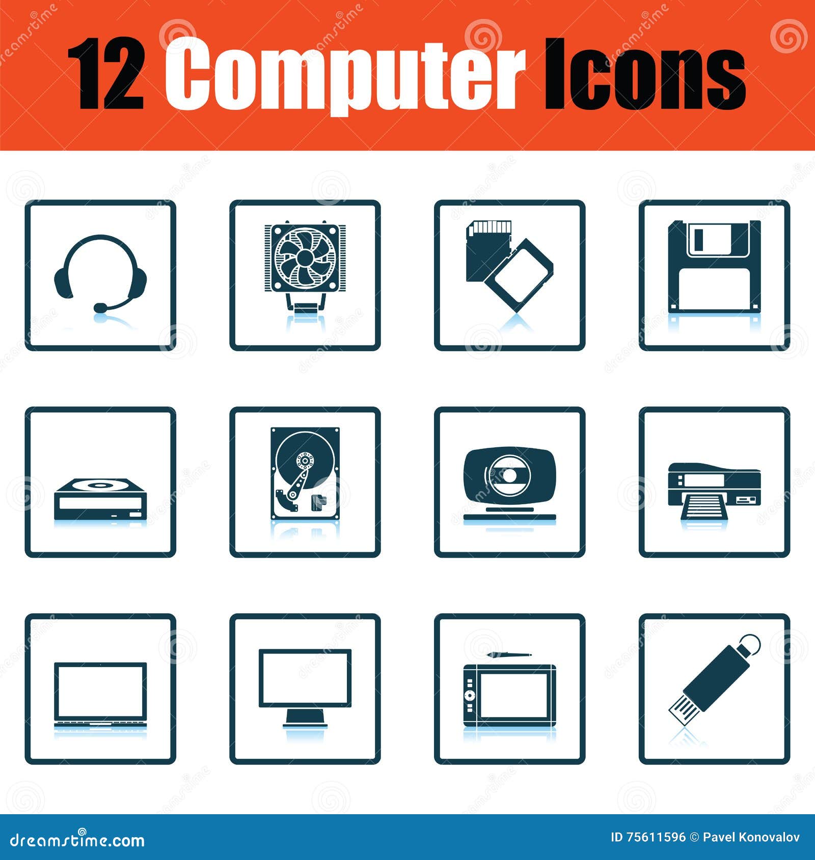 Set of computer icons stock vector. Illustration of hardware - 75611596