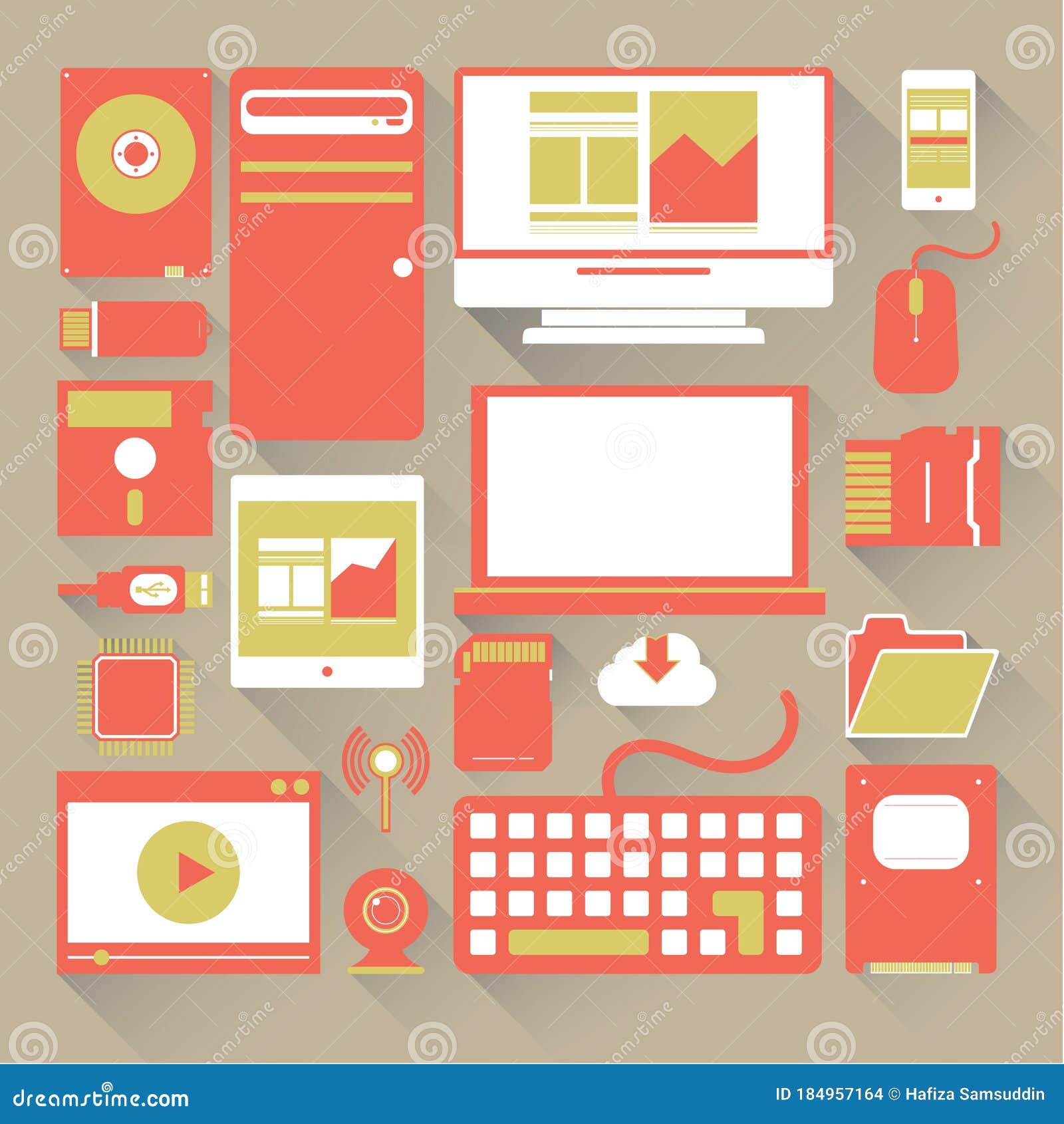 Set of Computer Icons. Vector Illustration Decorative Background Design ...