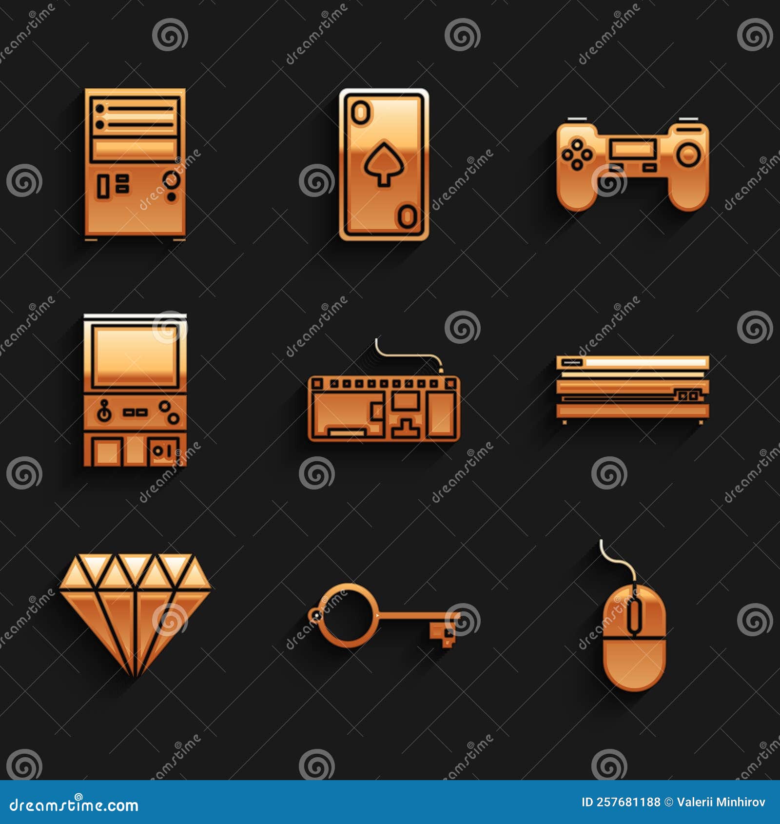 Set Computer Keyboard, Ancient for Game, Mouse, Video Console, Diamond, Retro Arcade Machine ...