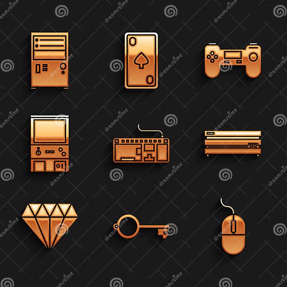 Set Computer Keyboard, Ancient for Game, Mouse, Video Console, Diamond, Retro Arcade Machine ...