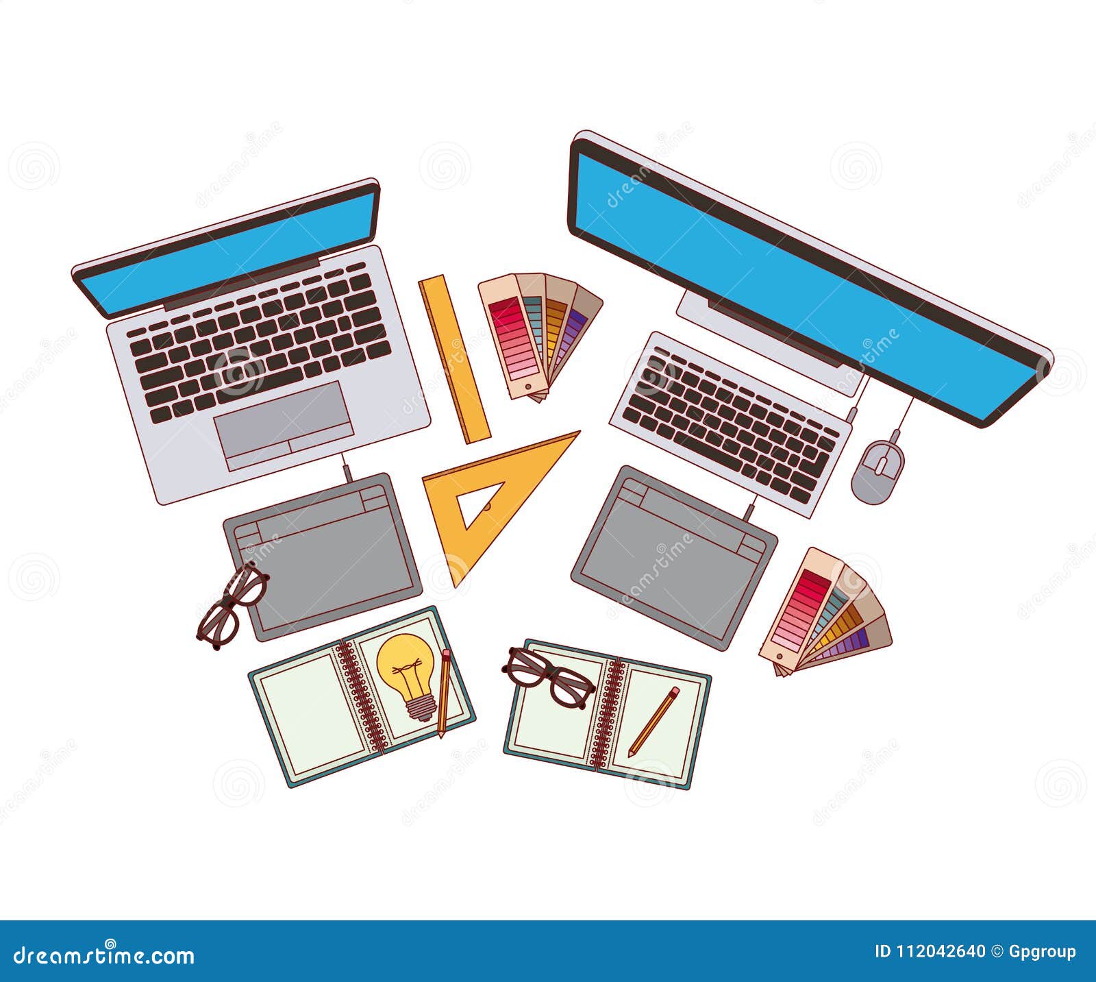 Set Computer and Laptop with Elements Graphic Design on White ...