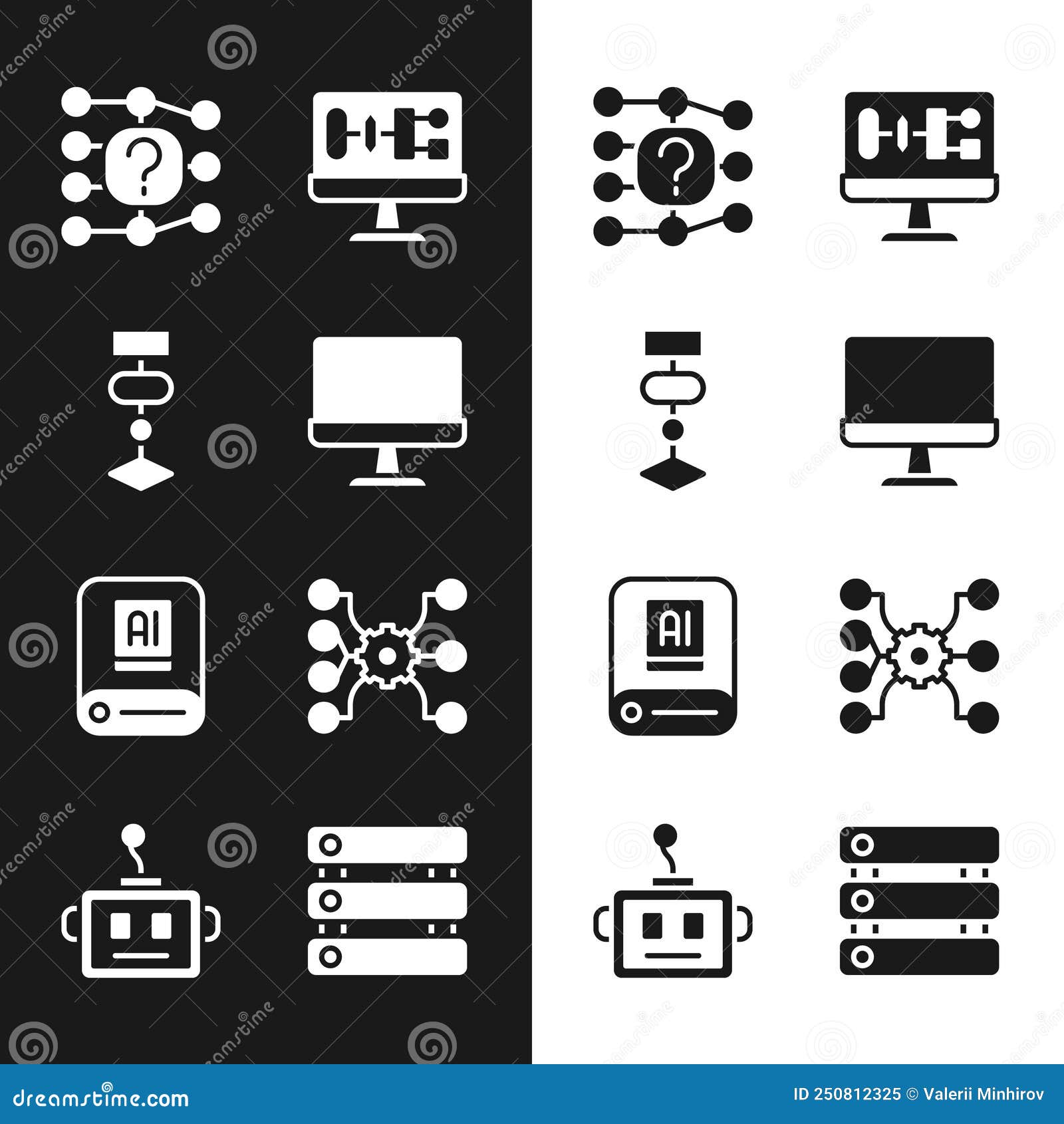 Set Computer Monitor, Algorithm, Neural Network, Artificial Intelligence AI, Server, Data and ...