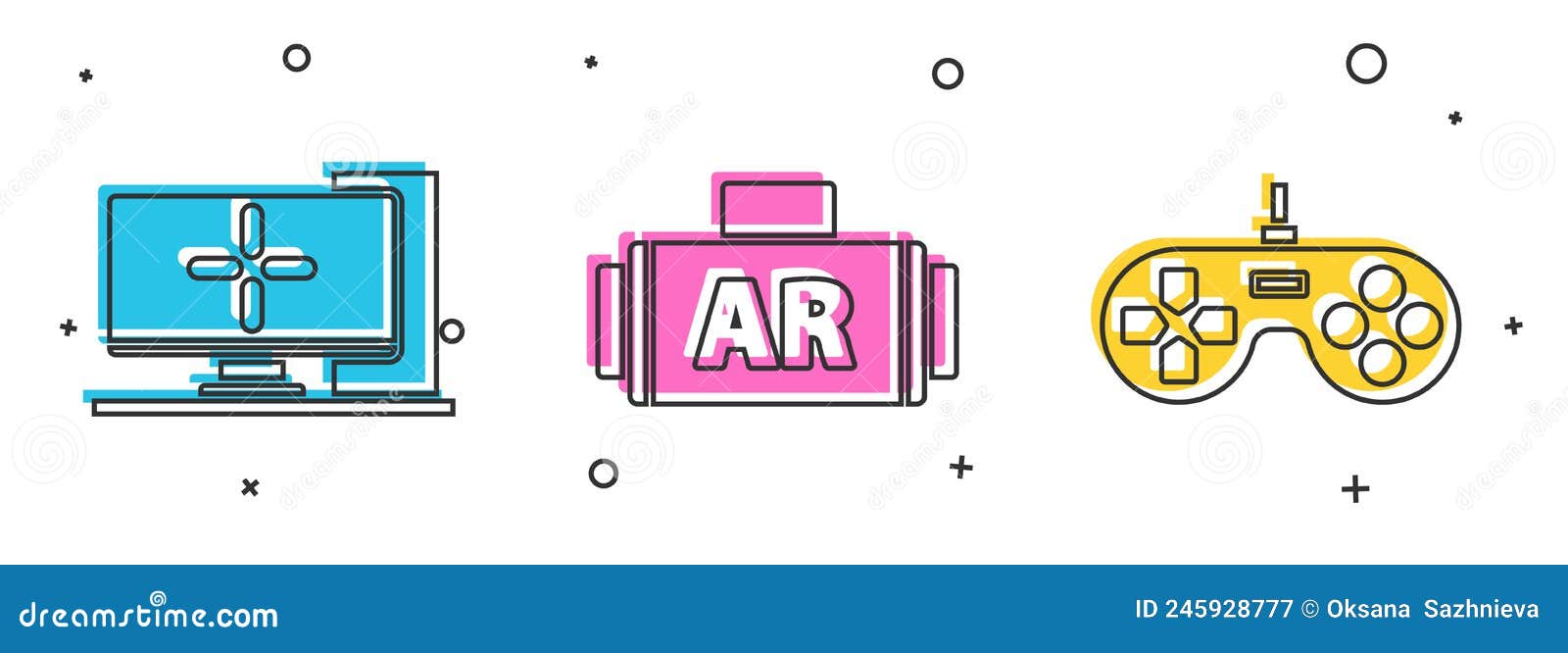 Set Computer Monitor, Ar, Augmented Reality and Gamepad Icon. Vector ... Set Computer Monitor, Ar, Augmented Reality and Gamepad Icon. Vector ...