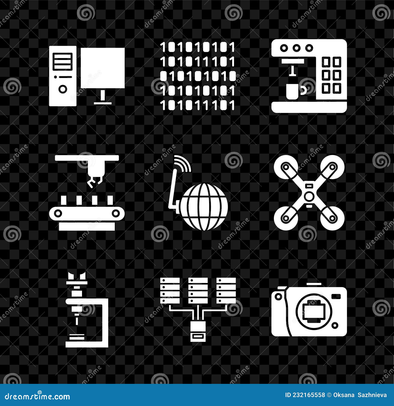 Set Computer Monitor, Binary Code, Coffee Machine, Microscope, Server, Data, Web Hosting ...