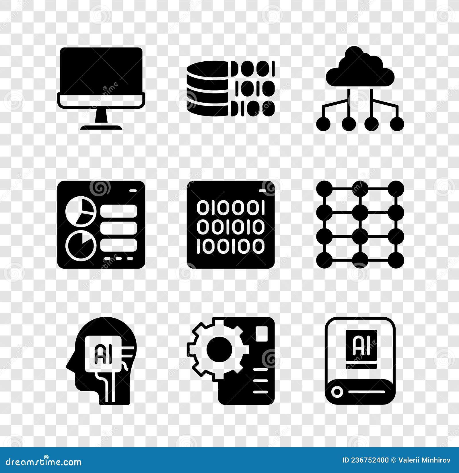 Set Computer Monitor, Binary Code, Network Cloud Connection, Humanoid Robot, Neural Network ...
