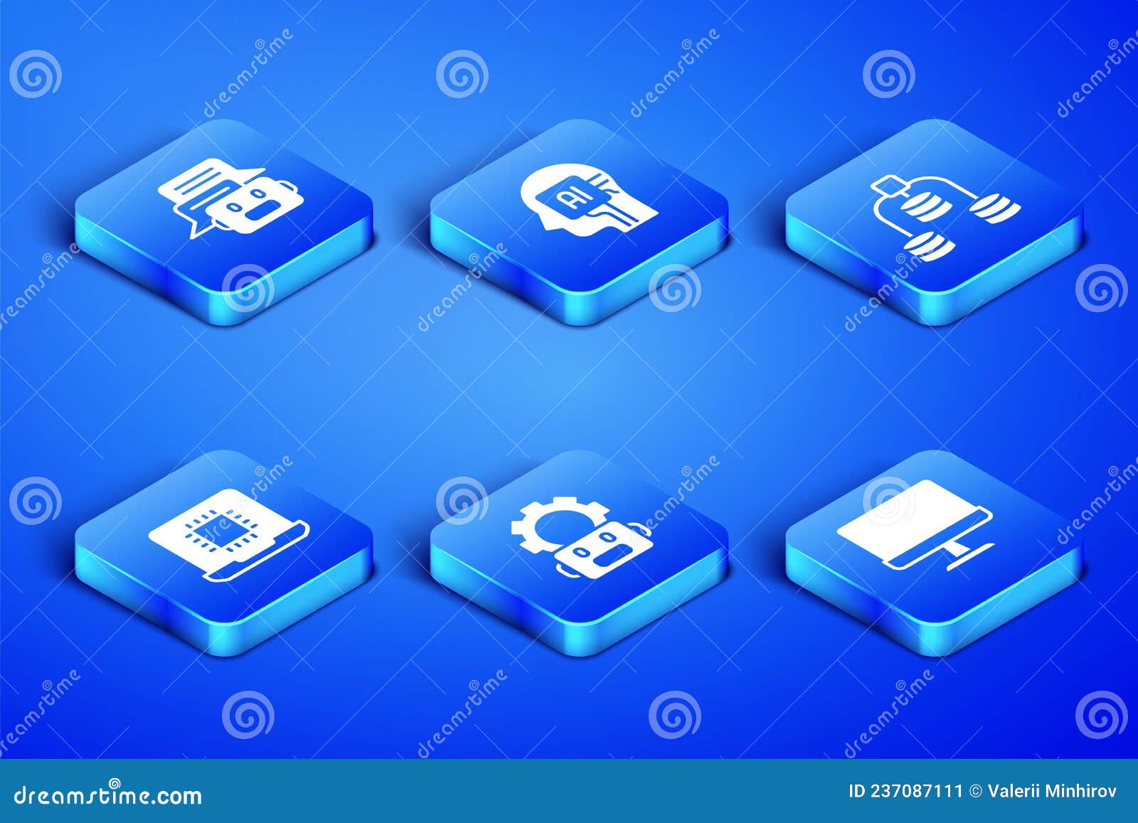Set Computer Monitor Chat Bot Robot Setting Processor Cpu Humanoid 1837