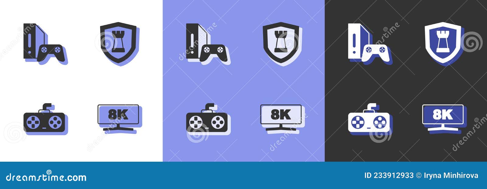 Set Computer Monitor, Game Console with Joystick, Controller and Chess Shield Icon. Vector Stock ...
