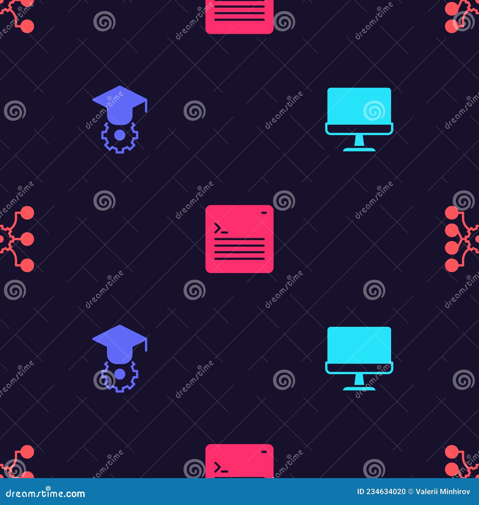Set Computer Monitor Graduation Cap Web Developer Programming Code And Neural Network On 4510