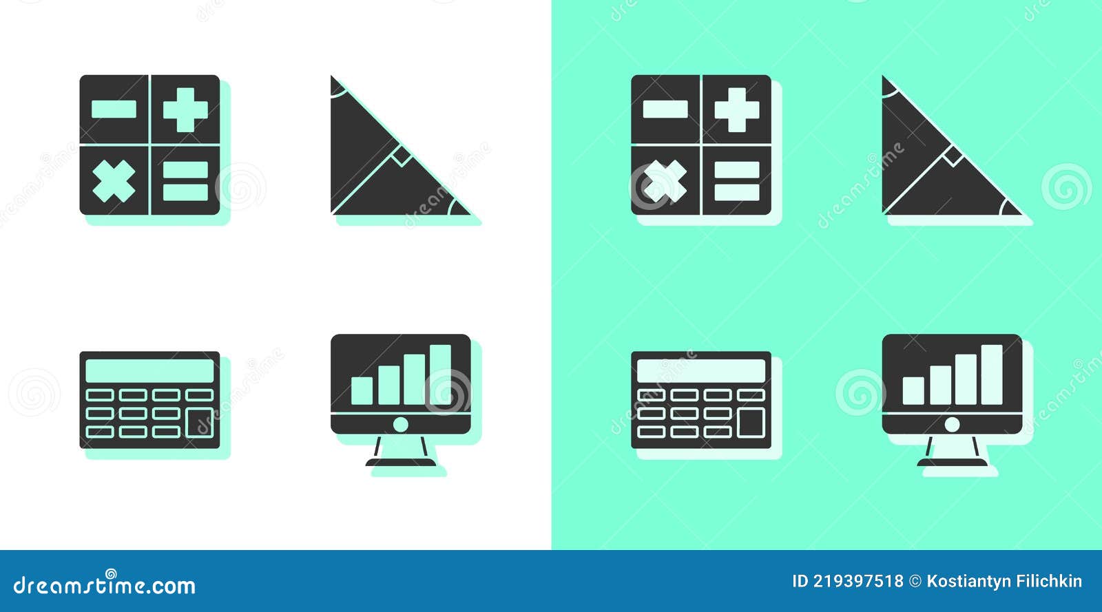Set Computer Monitor With Graph Chart Calculator And Angle Bisector Of Triangle Icon Vector