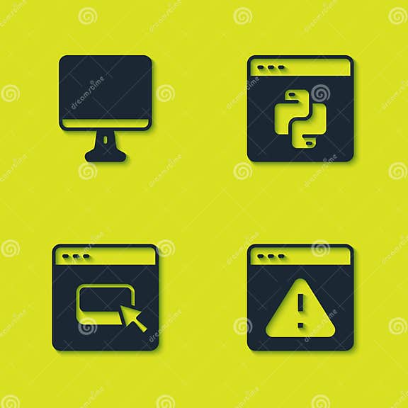 Set Computer Monitor Screen, Browser with Exclamation Mark, Files and Python Programming ...