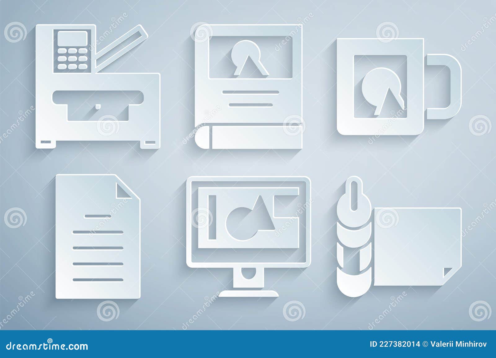 Set Computer Monitor Screen, Coffee Cup, File Document, Roll Paper ... Set Computer Monitor Screen, Coffee Cup, File Document, Roll Paper ...