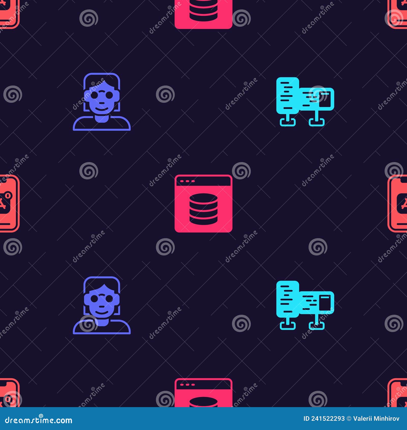 Set Computer Monitor Screen Hacker Coder Server Data Web Hosting And Mobile Apps On Seamless