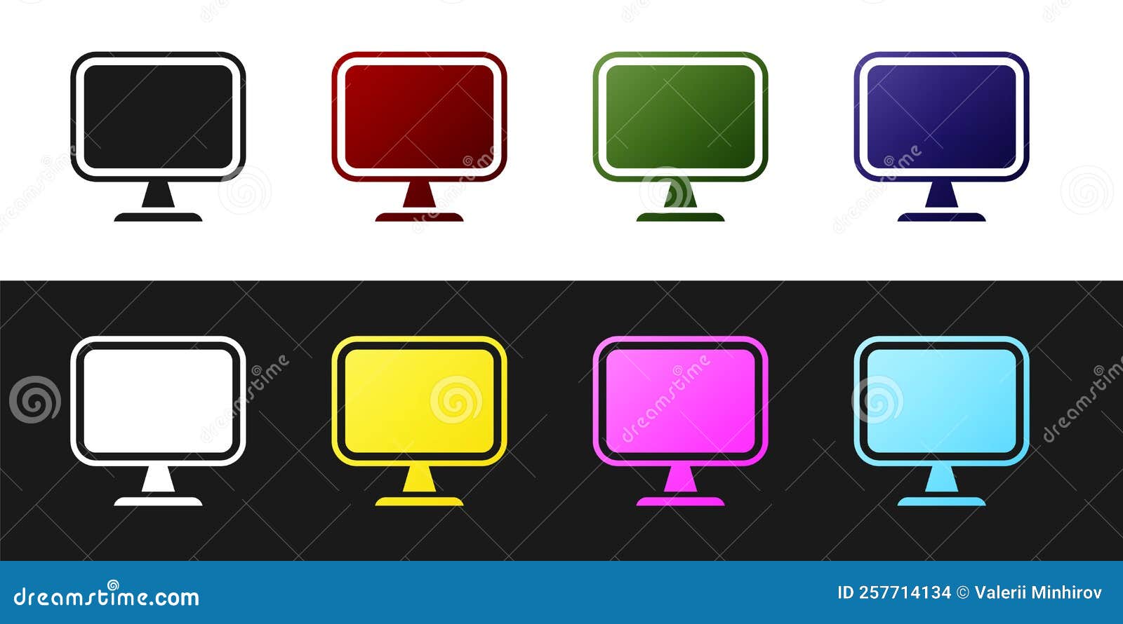 Set Computer Monitor Screen Icon Isolated on Black and White Background ...