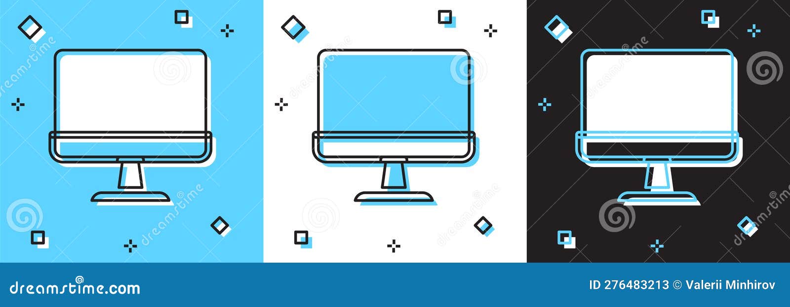 Set Computer Monitor Screen Icon Isolated on Blue and White, Black ...