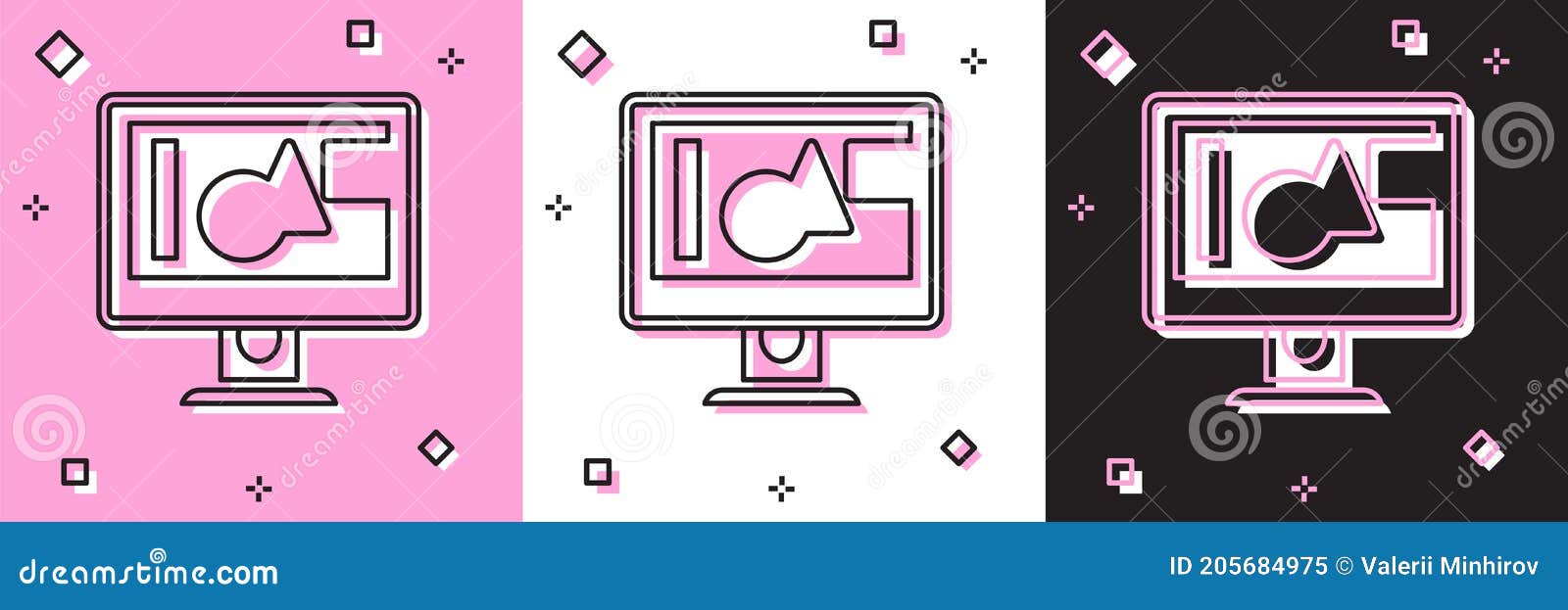 Set Computer Monitor Screen Icon Isolated on Pink and White, Black ... Set Computer Monitor Screen Icon Isolated on Pink and White, Black ...