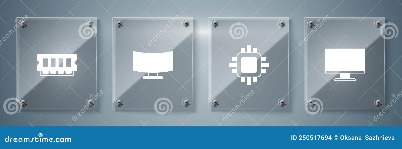 Set Computer Monitor Screen, Processor with CPU, and RAM, Random Access ... Set Computer Monitor Screen, Processor with CPU, and RAM, Random Access ...