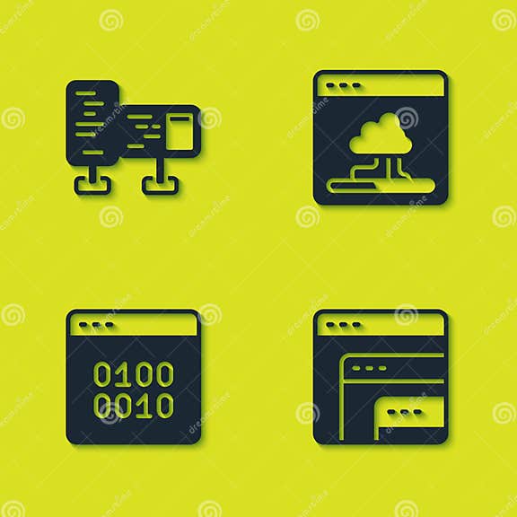 Set Computer Monitor Screen, Software, Binary Code and Cloud Technology Data Transfer Icon ...