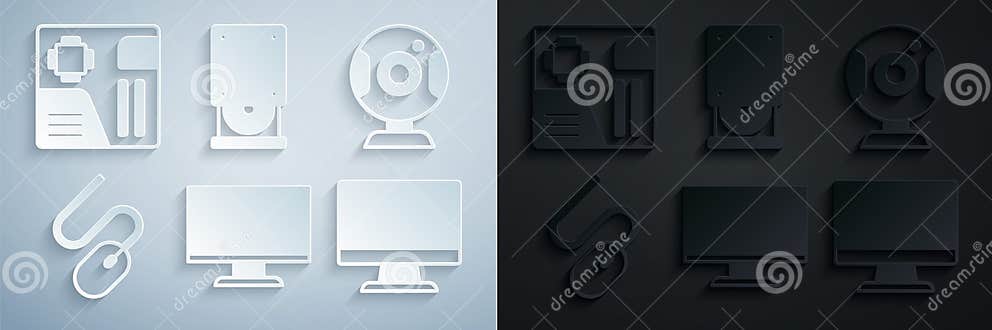 Set Computer Monitor Screen, Web Camera, Mouse, Optical Disc Drive and ... Set Computer Monitor Screen, Web Camera, Mouse, Optical Disc Drive and ...