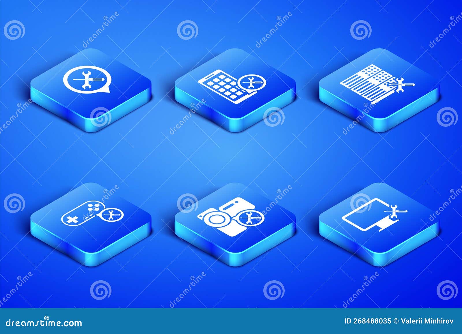 Set Computer Monitor Service Location Video Camera Gamepad Mobile Apps And Database Server 0823