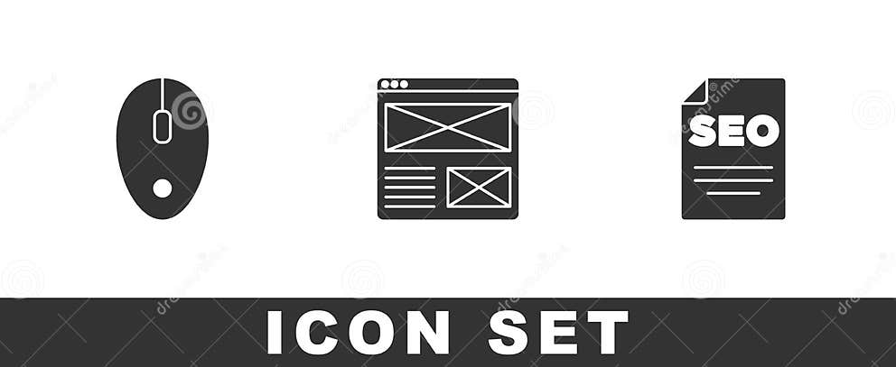 Set Computer Mouse, Browser Window and SEO Optimization Icon. Vector ... Set Computer Mouse, Browser Window and SEO Optimization Icon. Vector ...