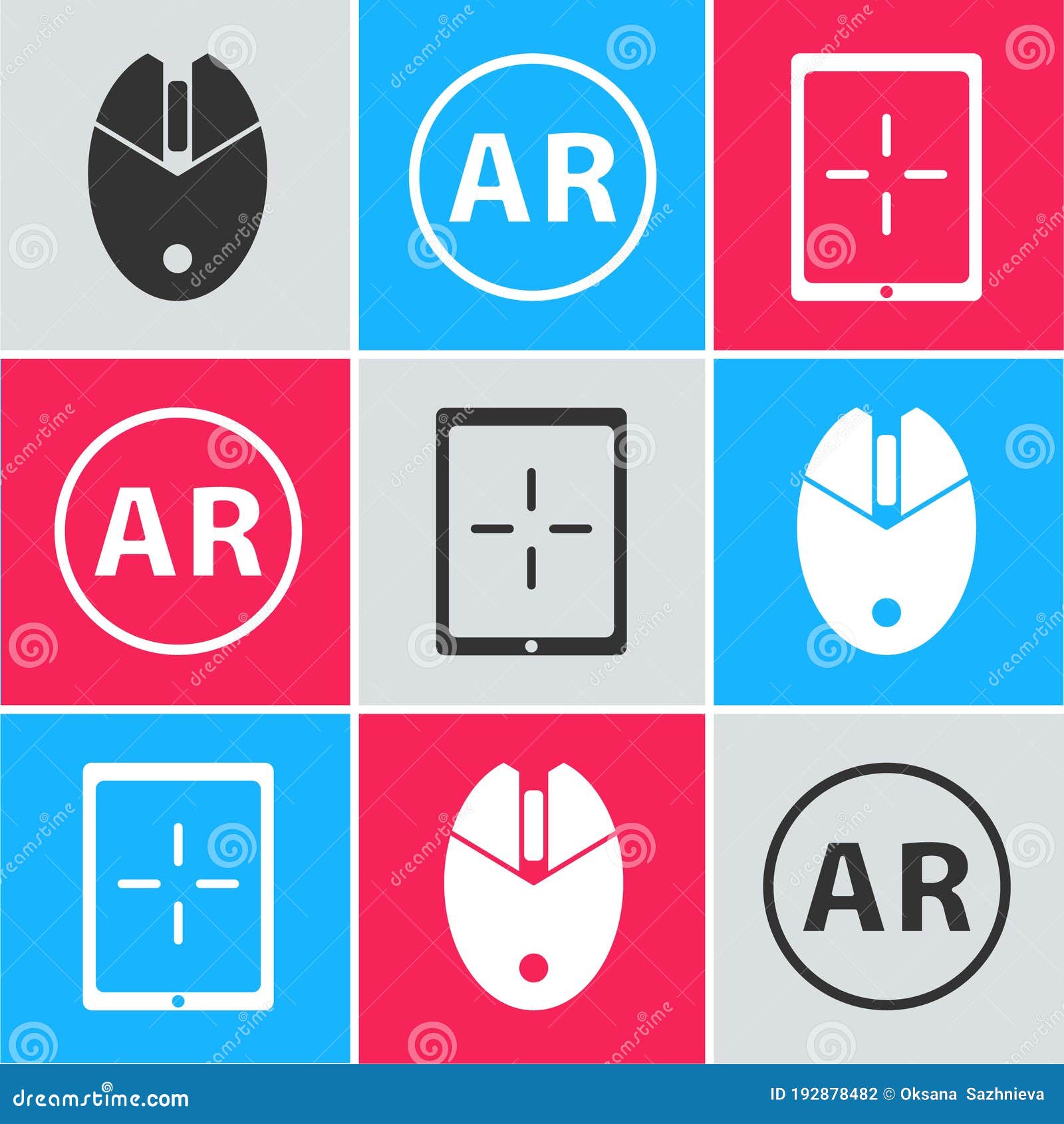 Set Computer Mouse Gaming, Ar, Augmented Reality and Tablet Icon ...