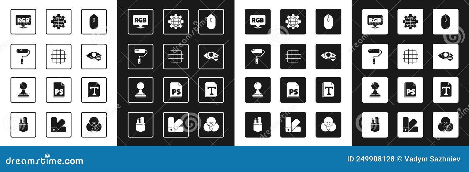 Set Computer Mouse, Grid Graph Paper, Paint Roller Brush, Speech Bubble ...