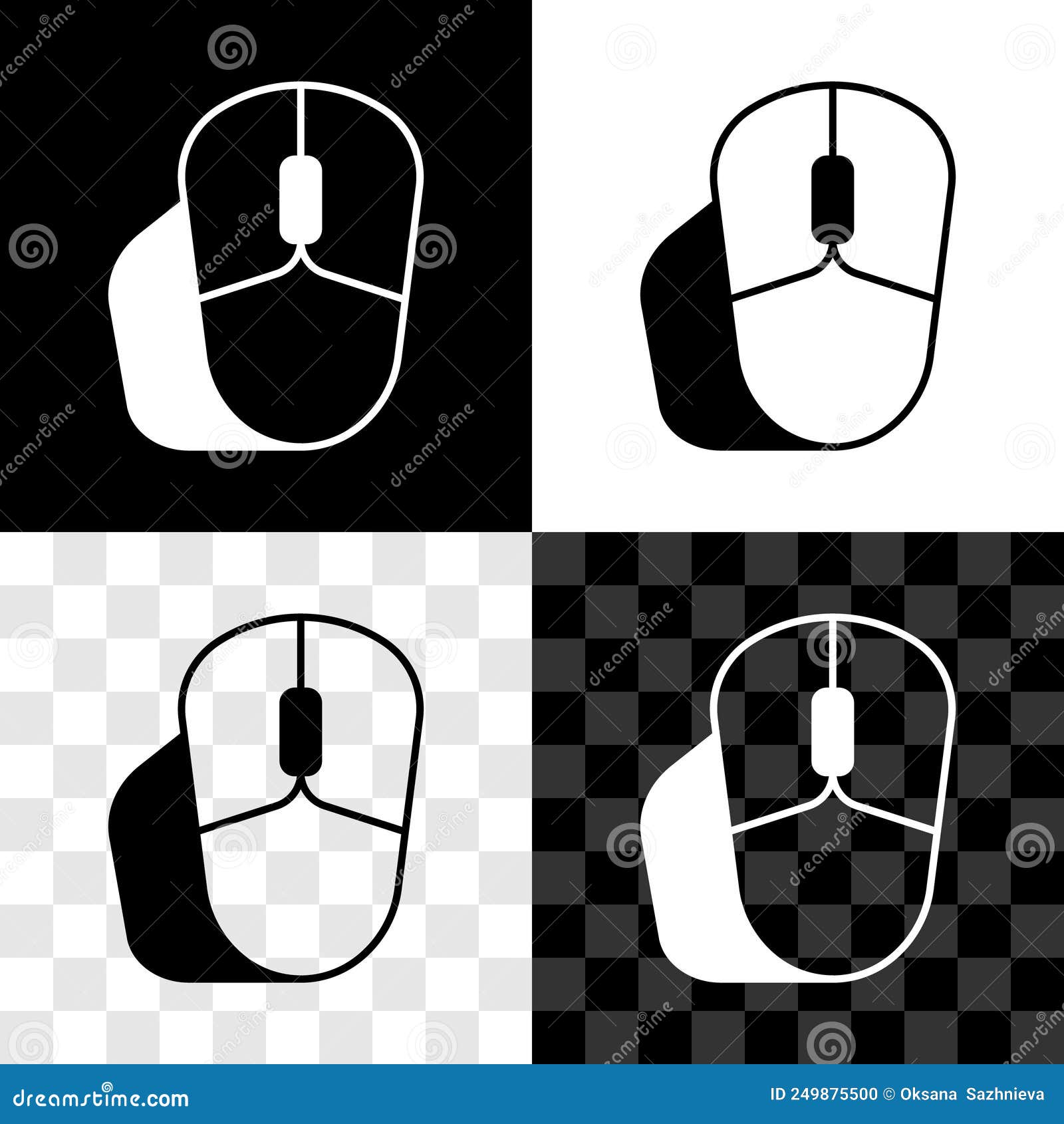 Set Computer Mouse Icon Isolated on Black and White, Transparent ...