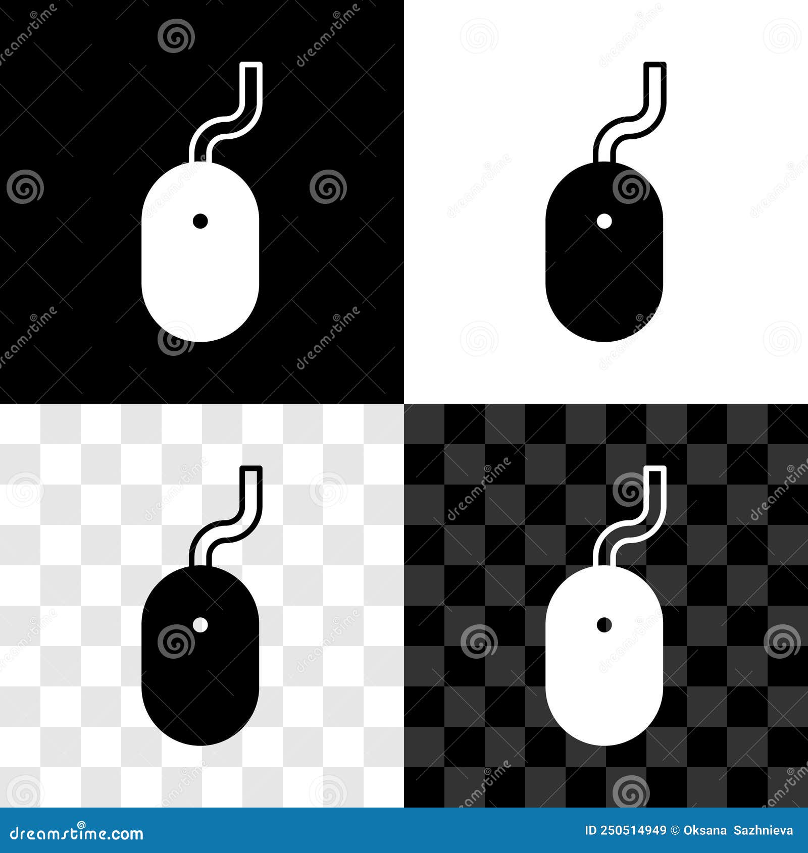 Set Computer Mouse Icon Isolated on Black and White, Transparent ...