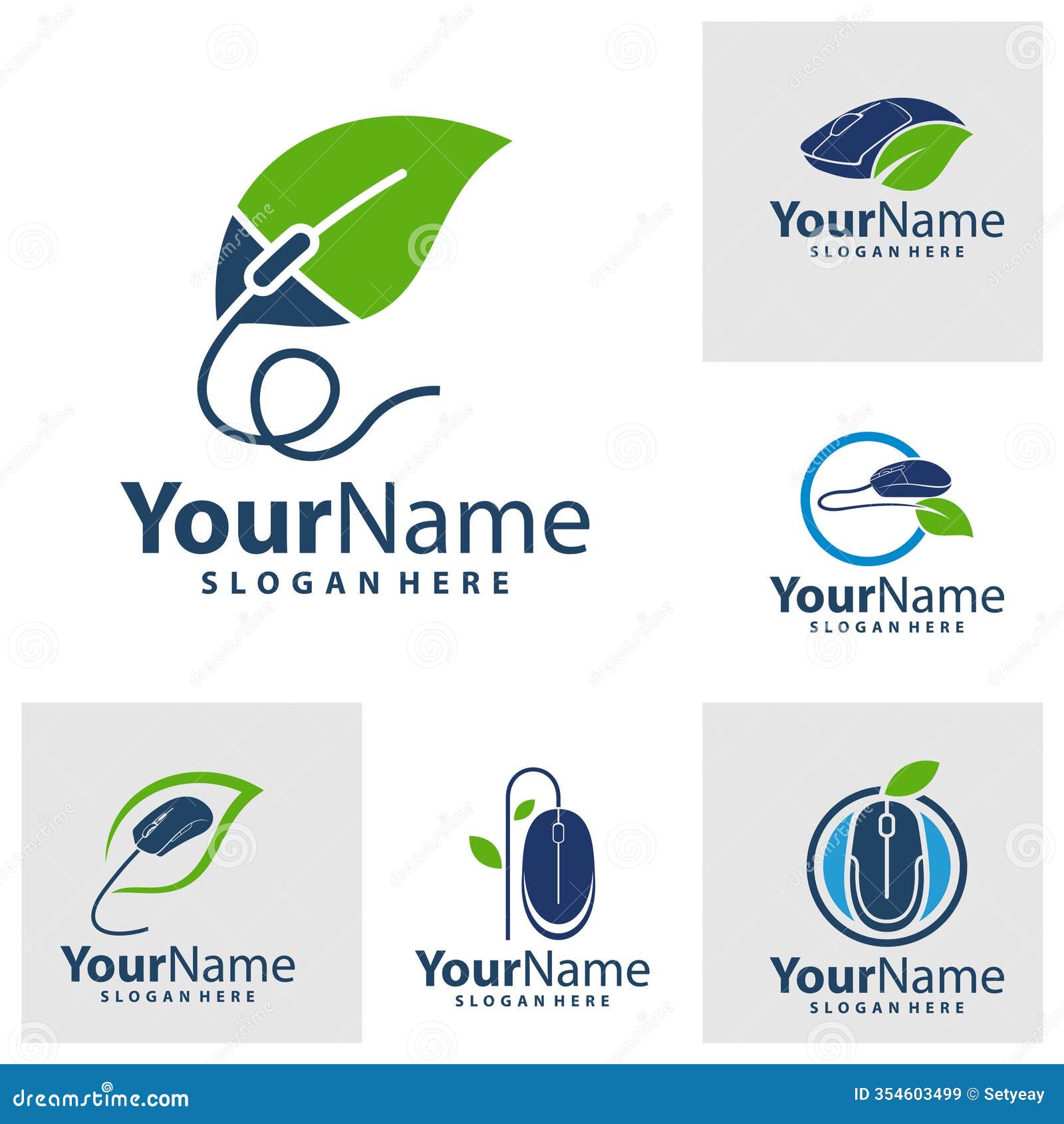 Set of Computer Mouse with Leaf Logo Design Vector Illustration. Mouse ...