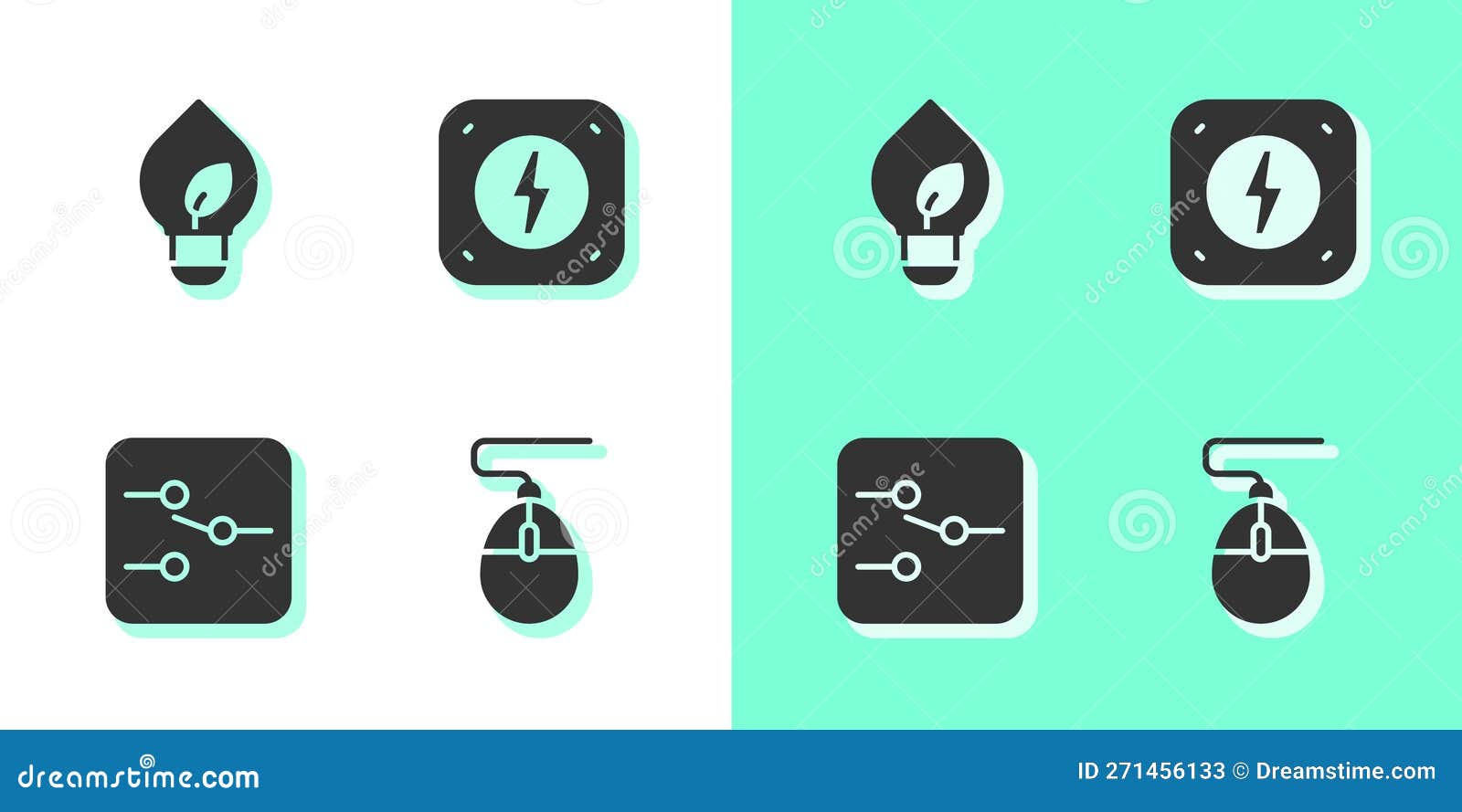 Set Computer Mouse, Light Bulb with Leaf, Switch in Electronic Circuit ...