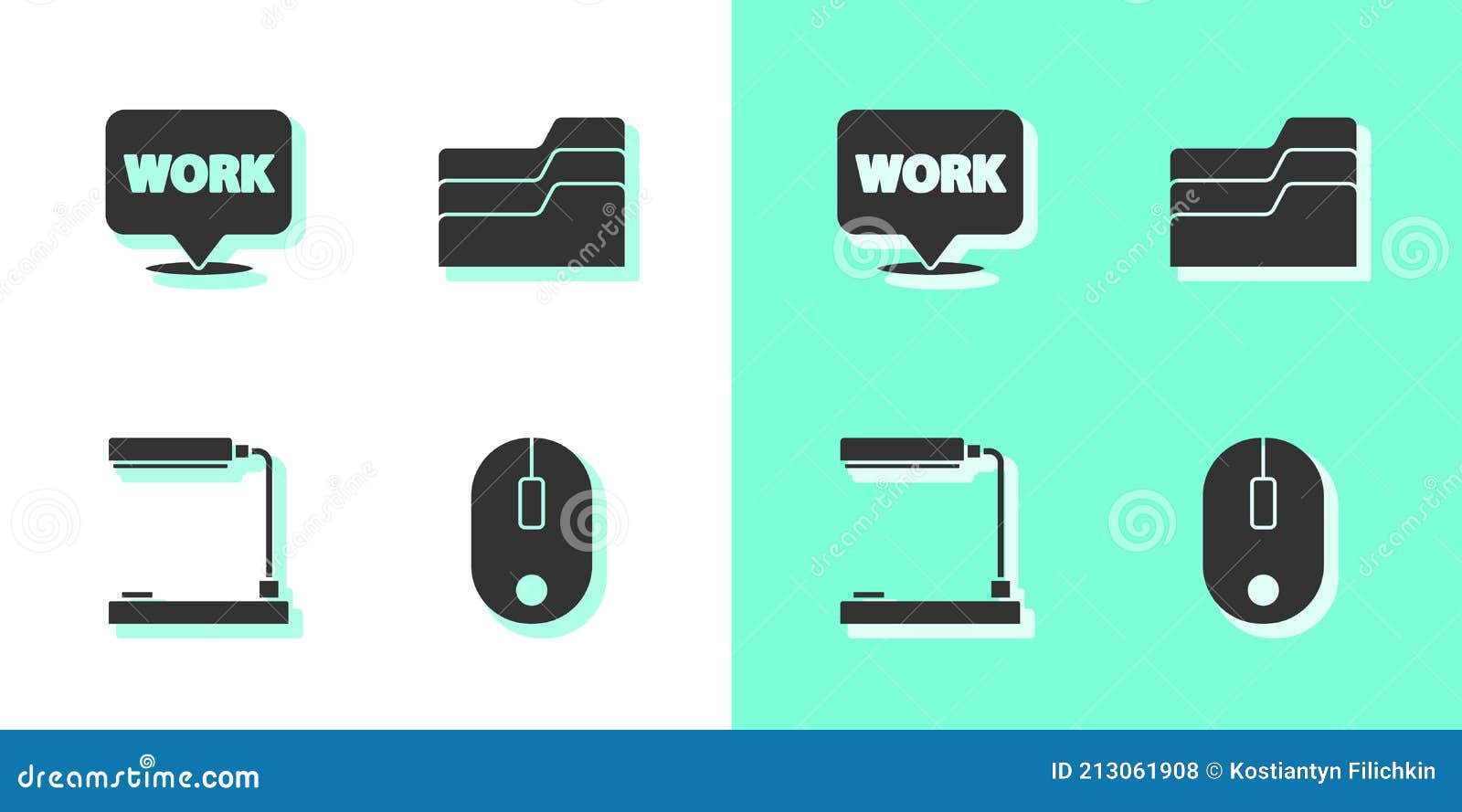 Set Computer Mouse, Location with Text Work, Table Lamp and Document ...