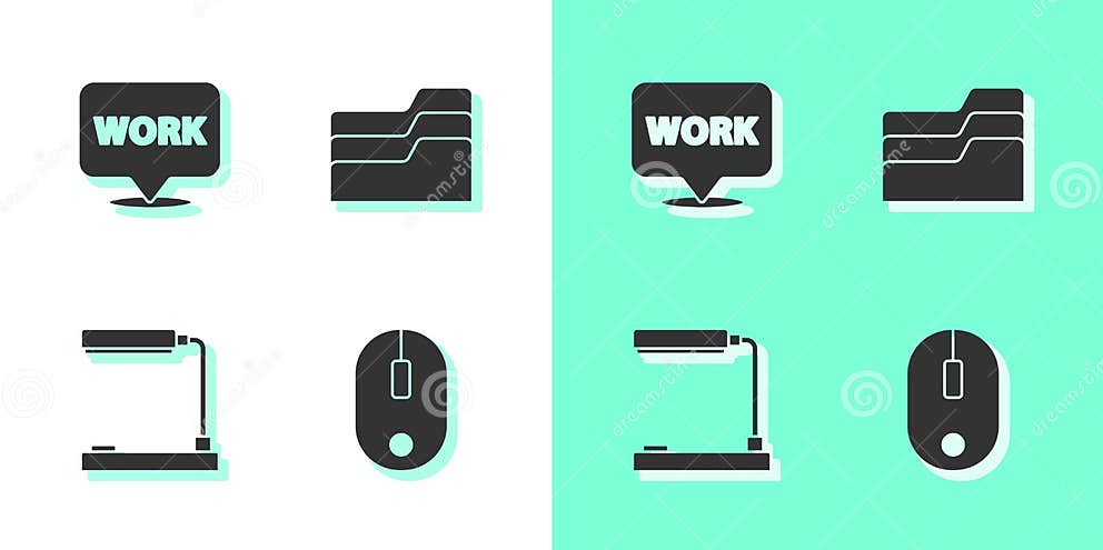 Set Computer Mouse, Location with Text Work, Table Lamp and Document ...