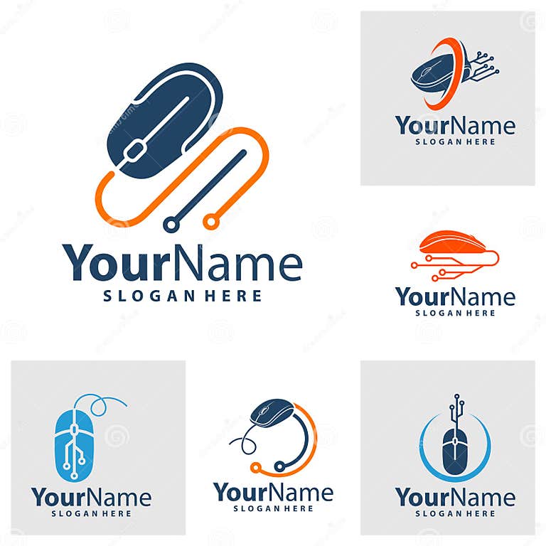 Set of Computer Mouse Logo Design Vector Illustration. Mouse Logo ...
