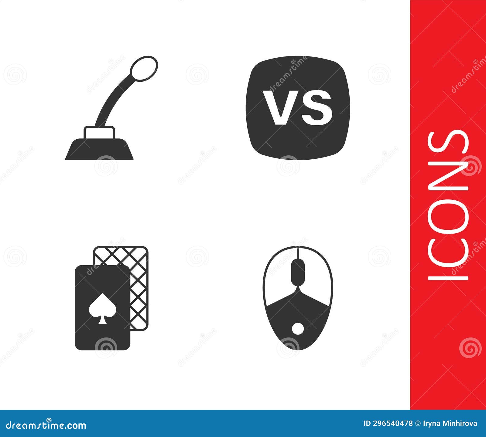 Set Computer Mouse, Microphone, Playing Cards and VS Versus Battle Icon ...