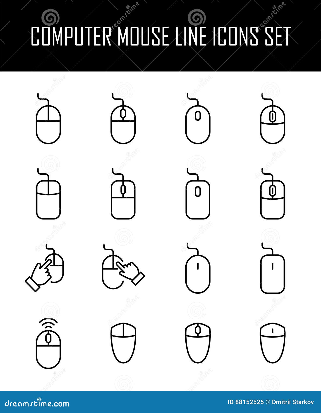 Set of Computer Mouse in Modern Thin Line Style. Stock Vector ...