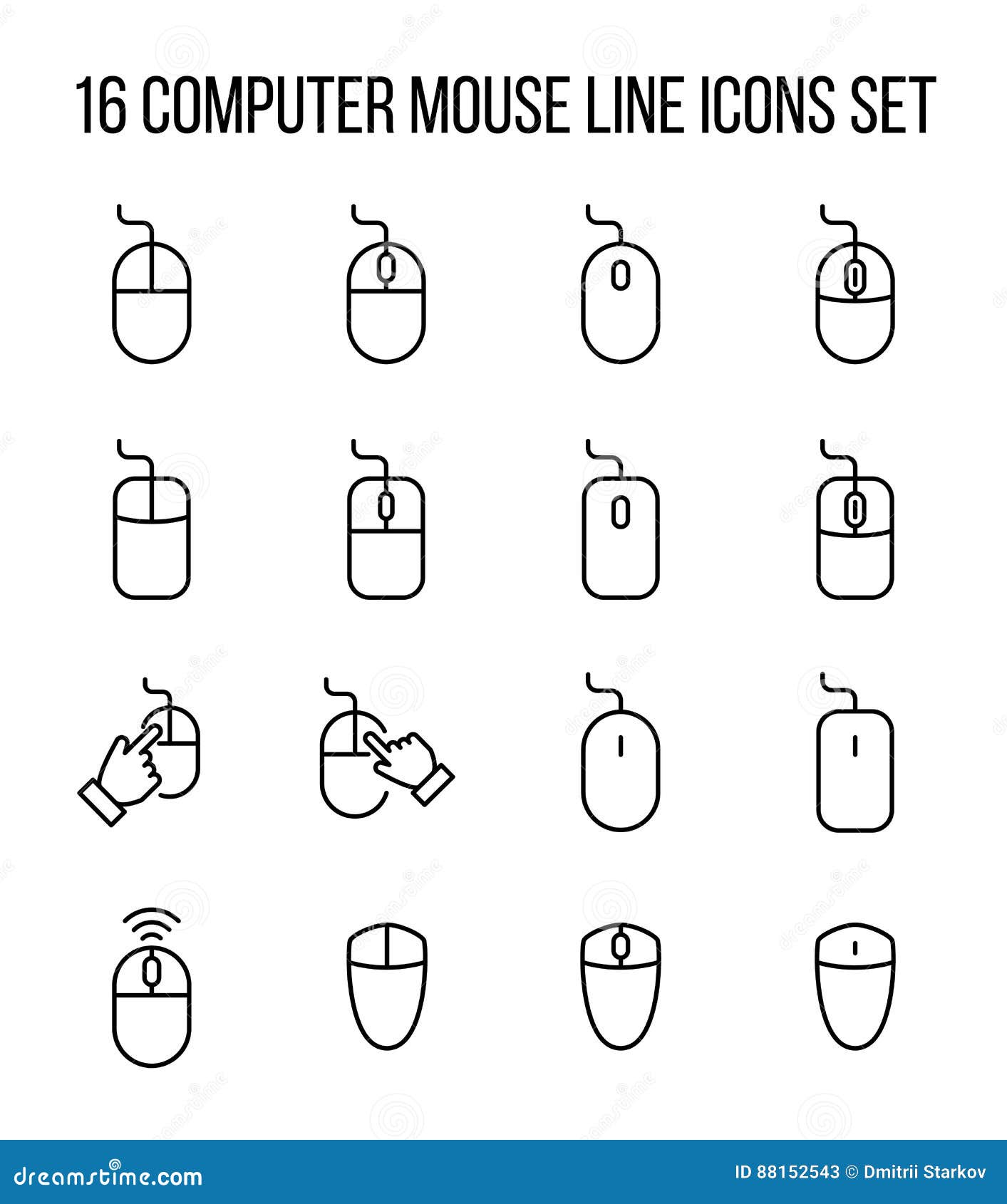 Set of Computer Mouse in Modern Thin Line Style. Stock Vector ...