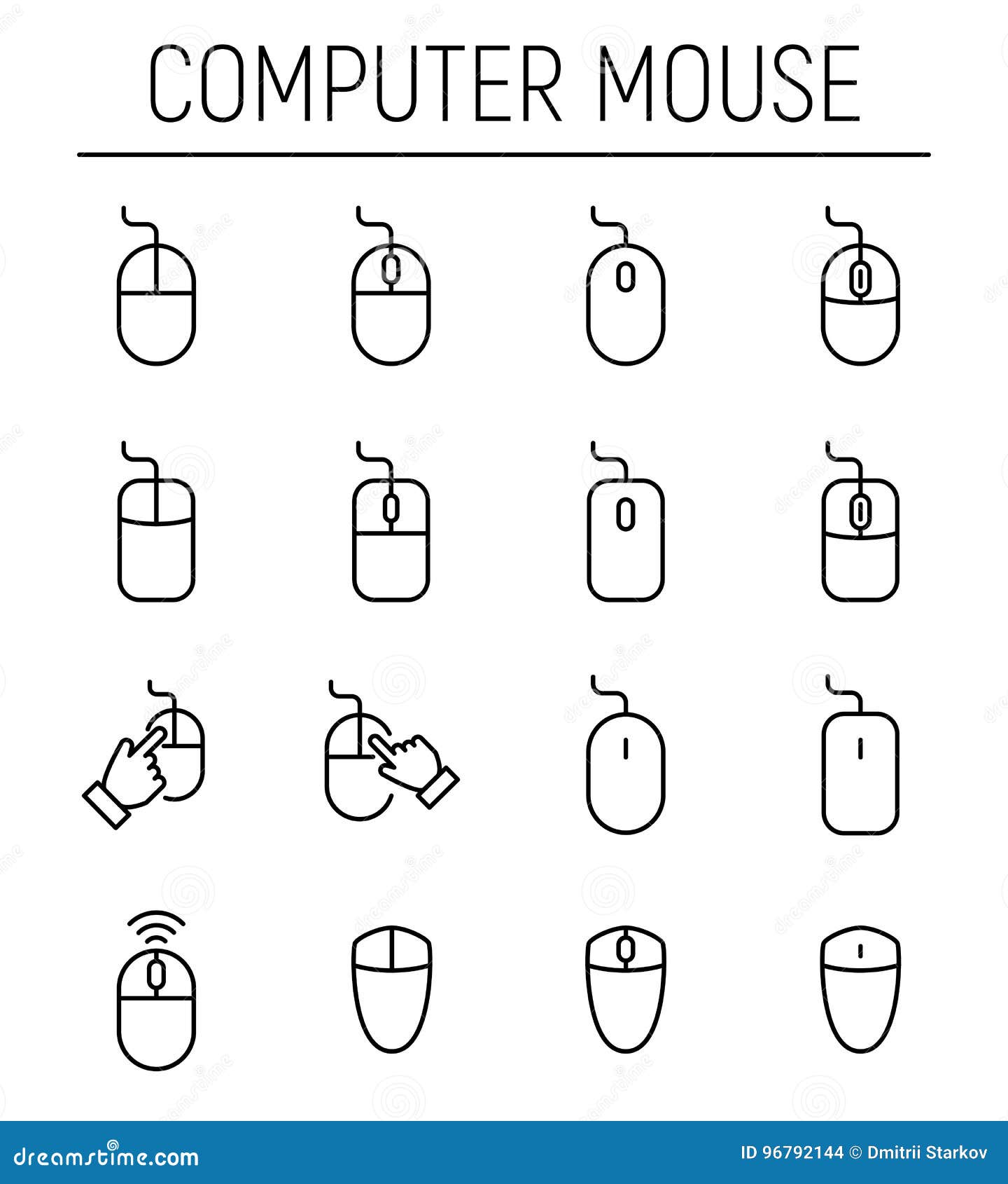 Set of Computer Mouse in Modern Thin Line Style. Stock Illustration ...