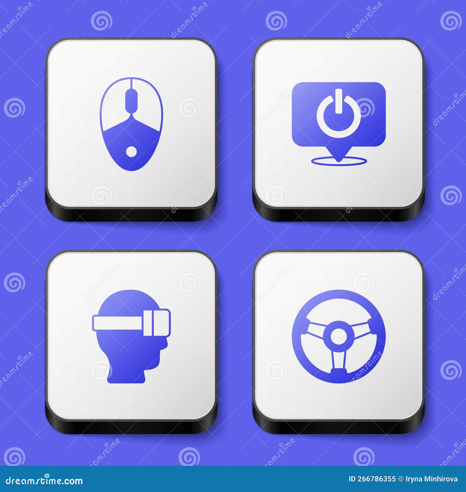 Set Computer Mouse, Power Button, Virtual Reality Glasses and Racing ...