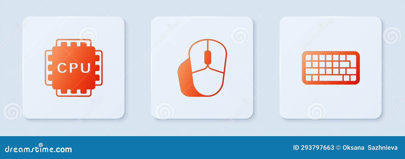 Set Computer Mouse Processor With Cpu And Keyboard White Square