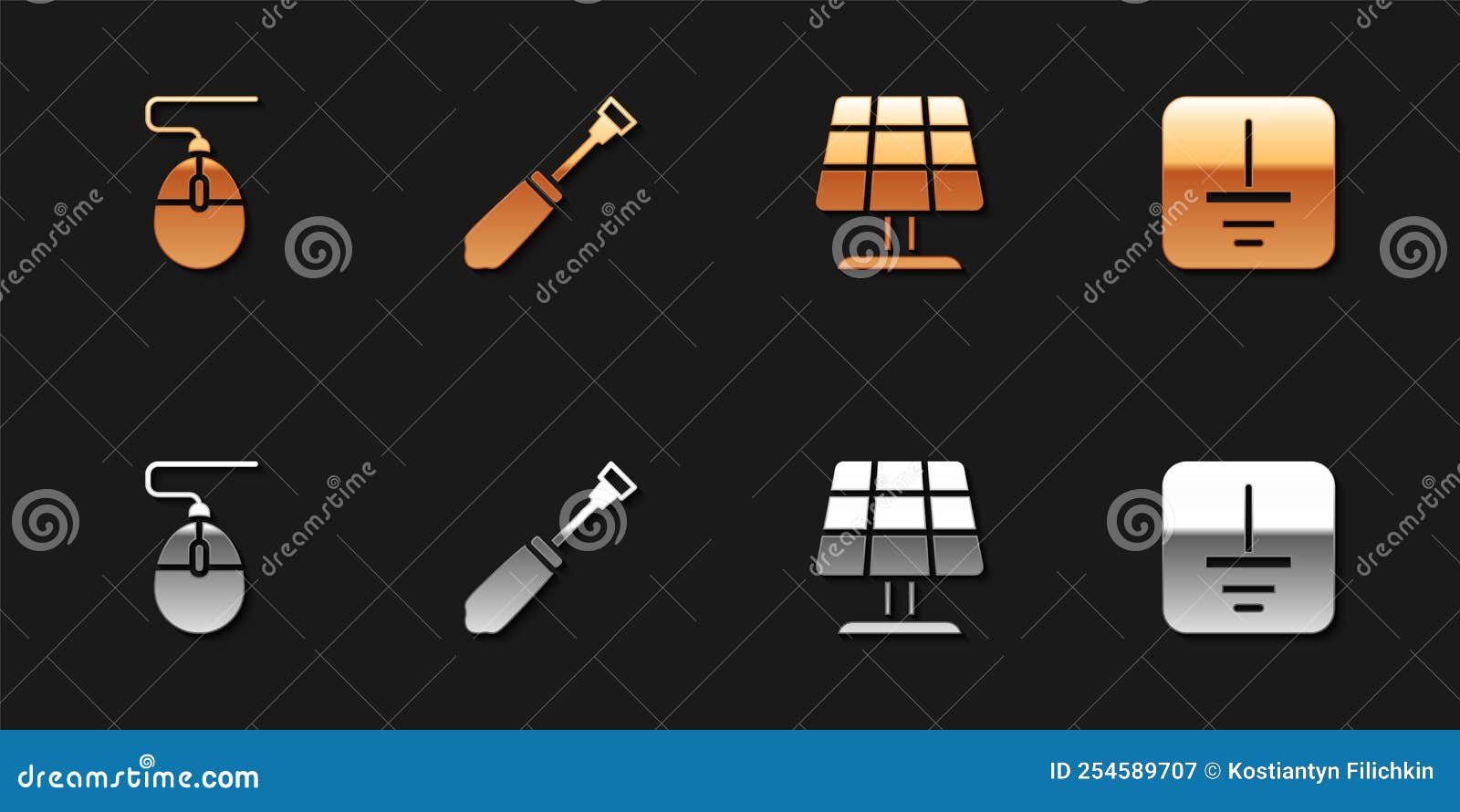 Set Computer Mouse, Screwdriver, Solar Energy Panel and Electrical ...
