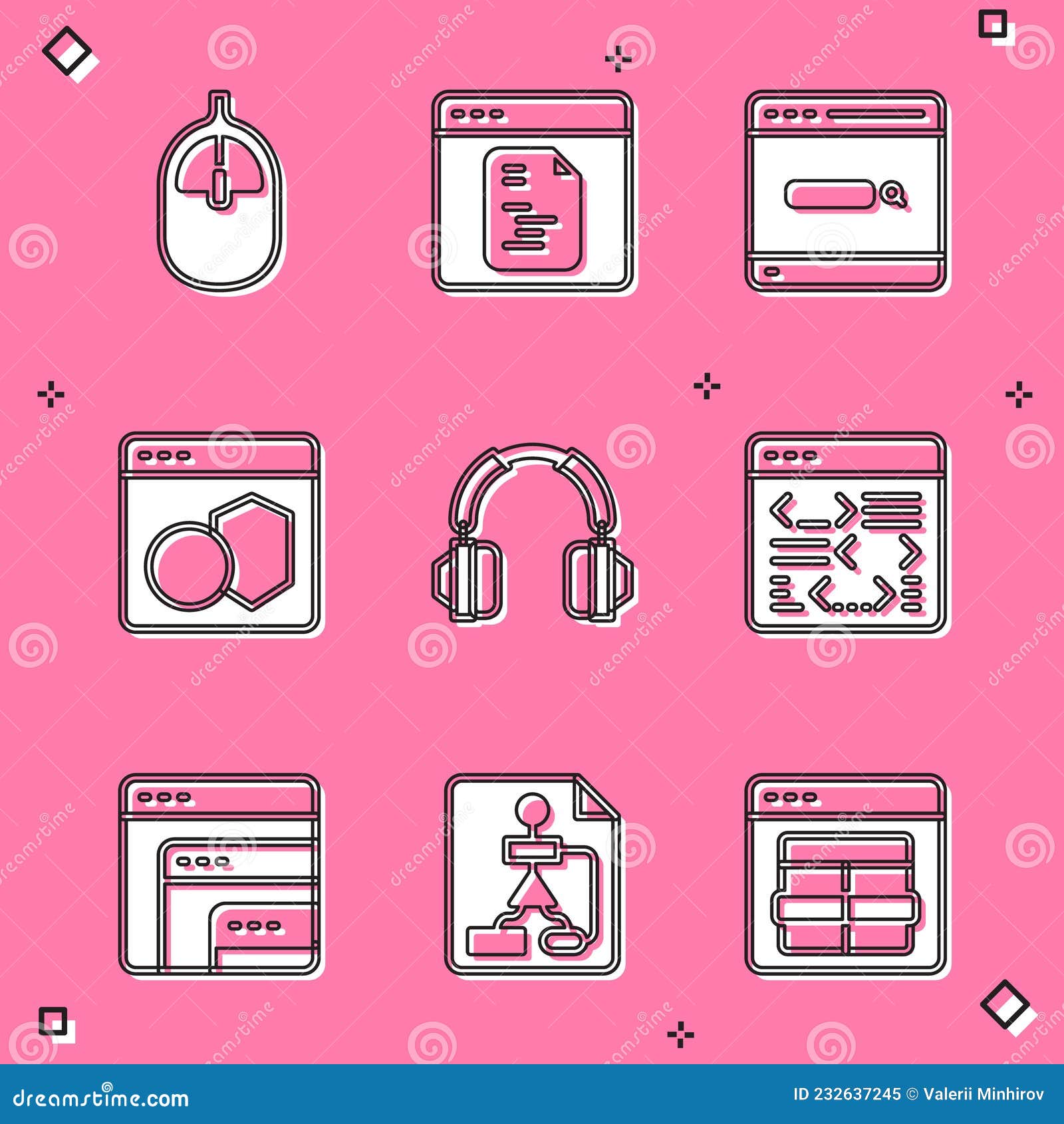 Set Computer Mouse, Software, Search Engine, Headphones, and Flowchart ... Set Computer Mouse, Software, Search Engine, Headphones, and Flowchart ...