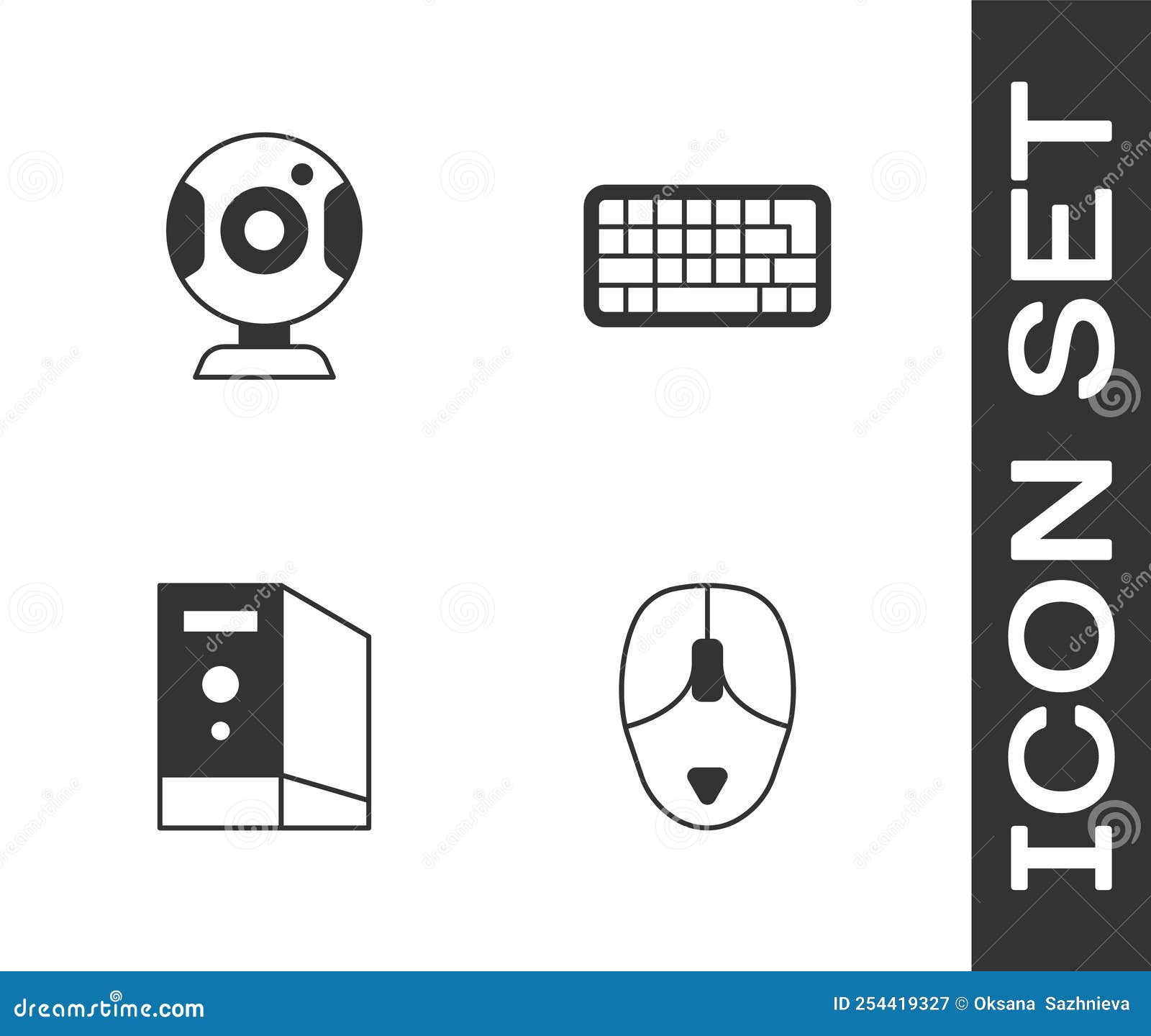 Set Computer Mouse Web Camera Case Of Computer And Keyboard Icon Vector Stock Vector