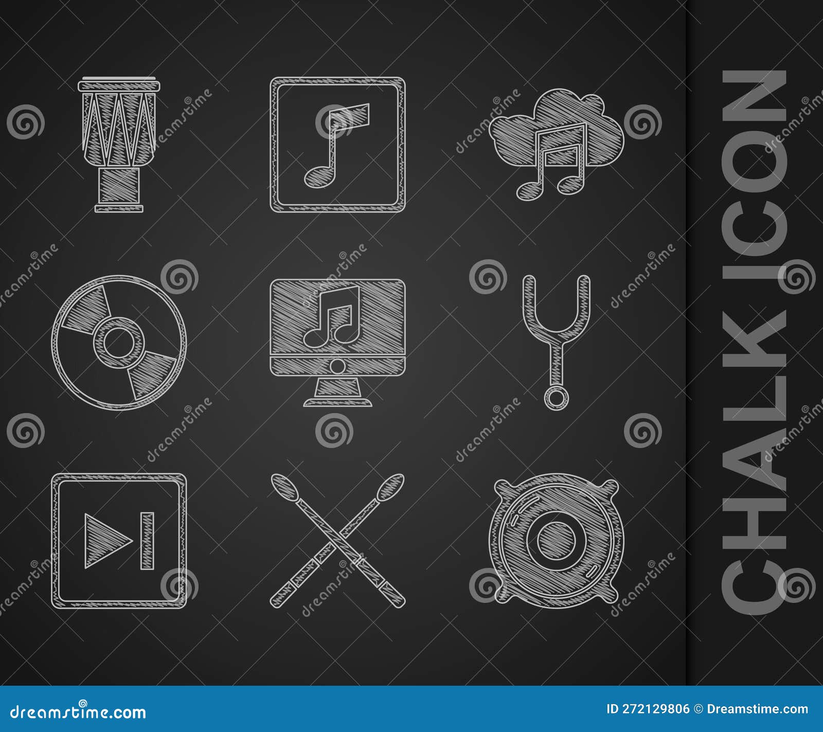 Set Computer with Music Note, Drum Sticks, Stereo Speaker, Musical ...