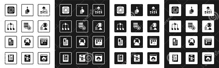 Set Computer Network, Server and Gear, Folder Tree, Processor with CPU, Network Cloud Connection ...