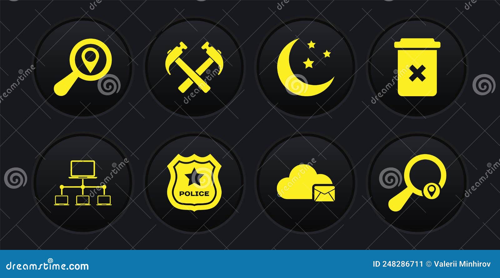 Set Computer Network, Trash Can, Police Badge, Cloud Mail Server, Moon ... Set Computer Network, Trash Can, Police Badge, Cloud Mail Server, Moon ...